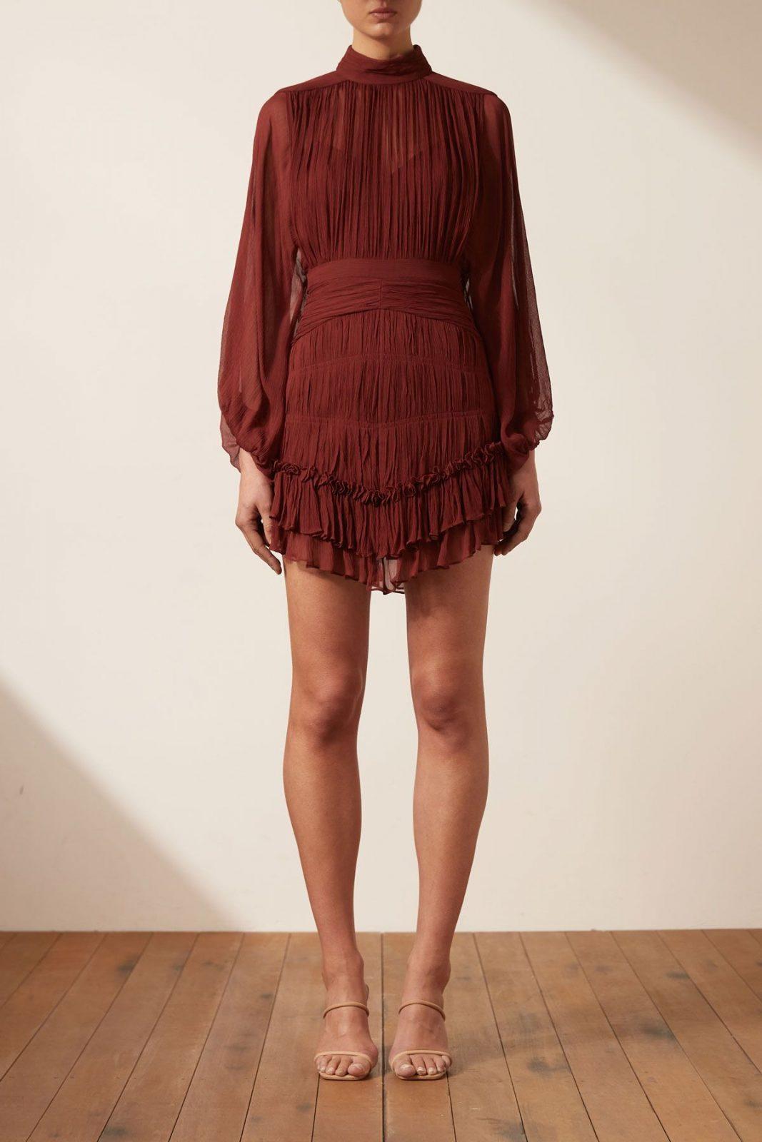 Shona Joy Safira Long Sleeve Mini Dress Sangria Gypsett